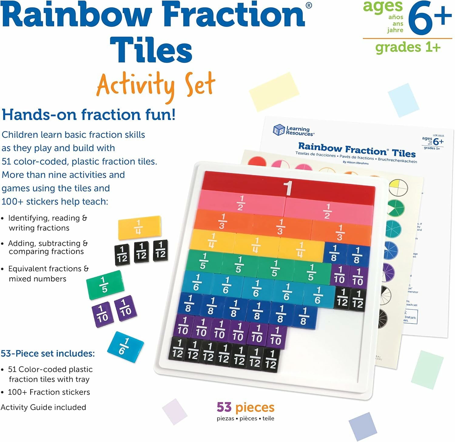 Развивающая игрушка Learning Resources - Набор для изучения дробей Rainbow Fraction Tiles, 54 эл. - LER0615