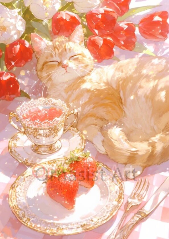Алмазная живопись "Кот с клубникой", 25367-C