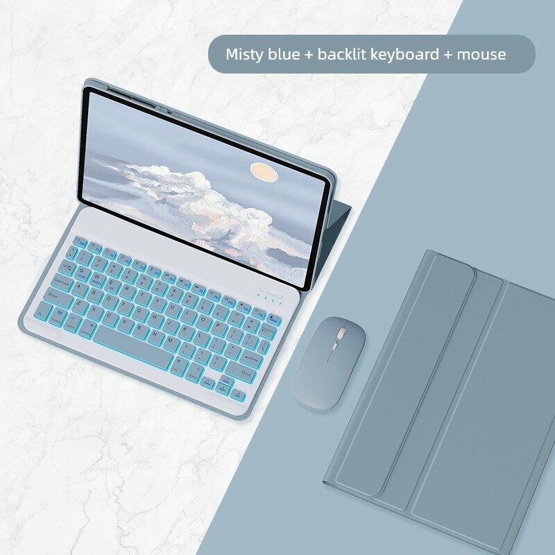 Чехол для Huawei MatePad SE 10,4 дюйма с клавиатурой и мышью, туманный синий, подсветка