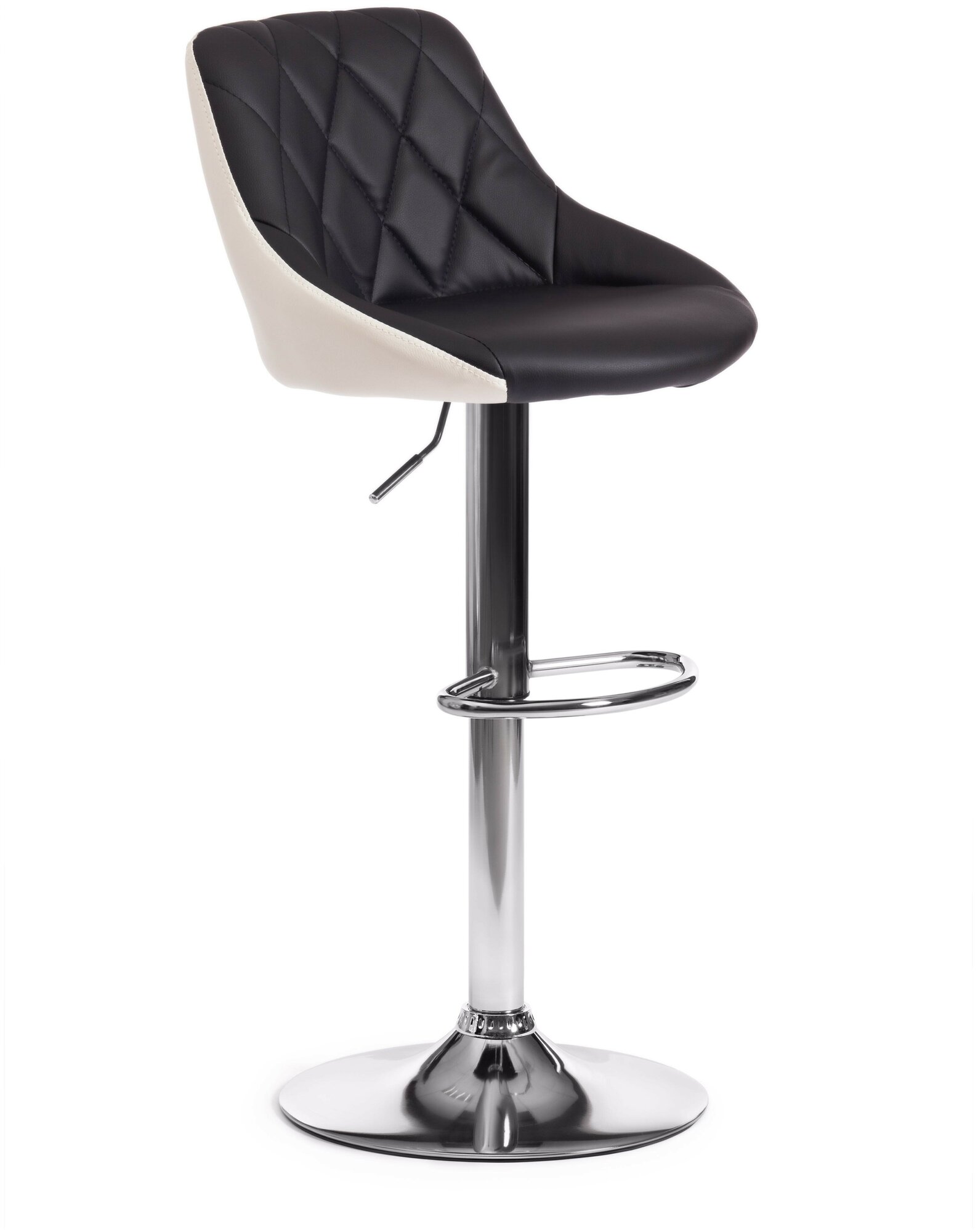 Стул барный TetChair, 1 шт, металл/экокожа, 47×48×84‑105 см, чёрный/белый/хром