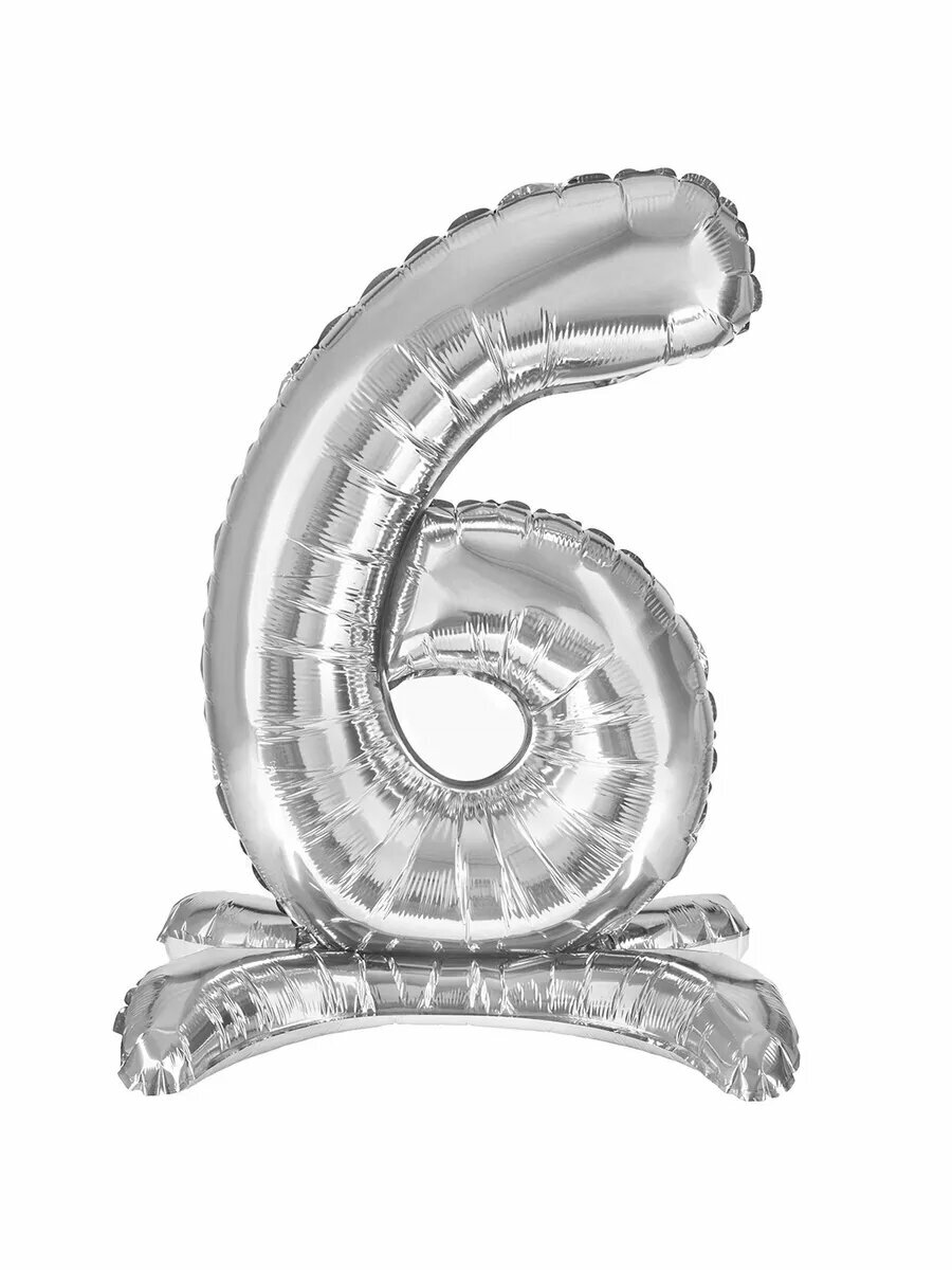 Шар (32'/81 см) Цифра на подставке, 6, Серебро, 1 шт. в уп.