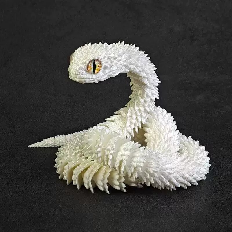 3D-печать перламутрово-белая змея, подвижная, снятие стресса, 30 см, не светящаяся, декор для стола