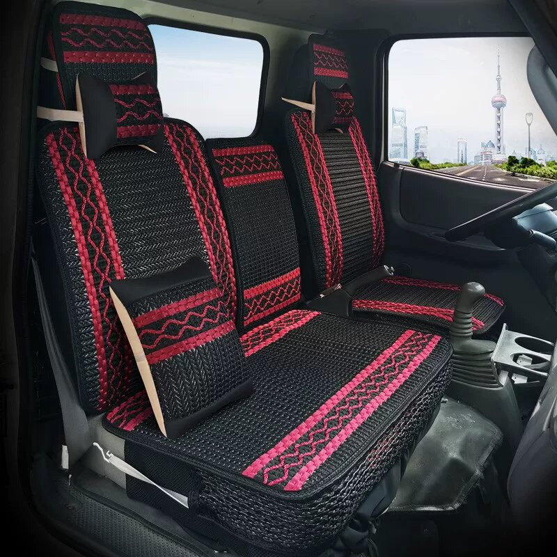 Черно-красный полный чехол для сидений грузовика Dongfeng D6/D7/D8/D9/D5, 3-местный люксовый, материал Ice Silk