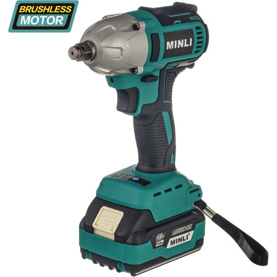 Minli Бесщеточный аккумуляторный ударный гайковёрт 1/2 350N. m Li-ion 18Vx2 / DC802-4.0A /