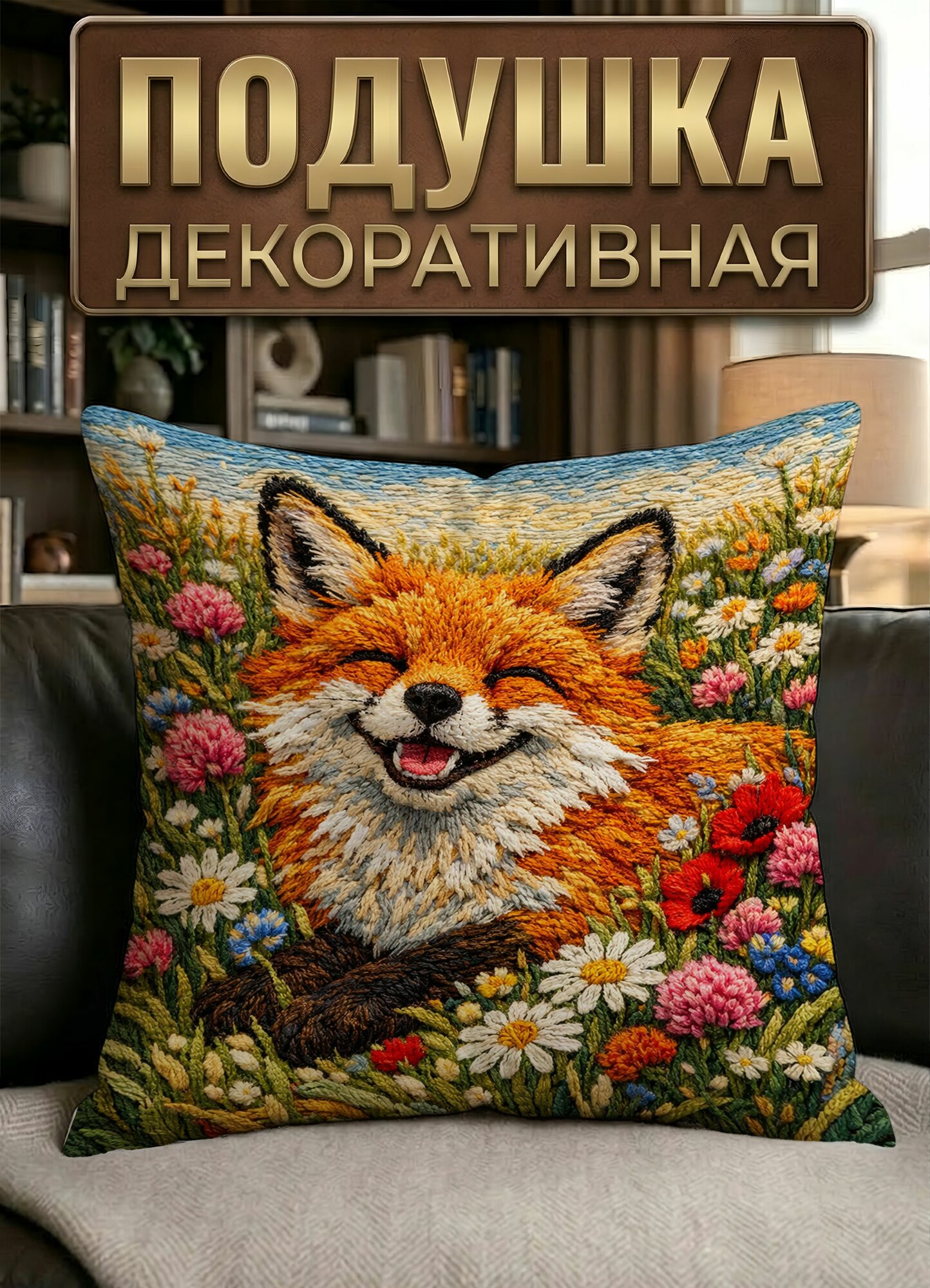 Подушка декоративная Лиса в цветах