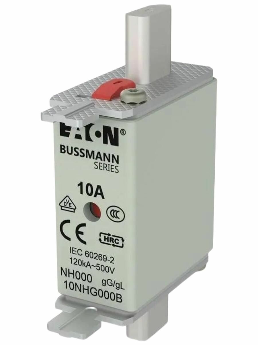 10NHG000B Eaton, Предохранитель NH 10A 500V GL/GG 000, двойная индикация.