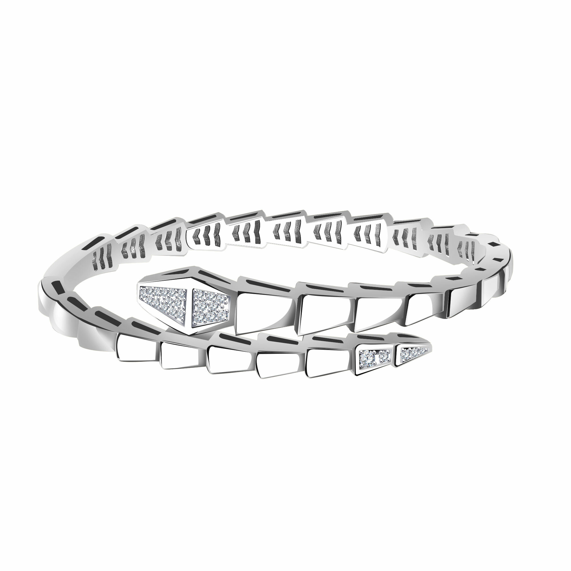 Жесткий браслет Diamant online, серебро, 925 проба, серебрение, фианит