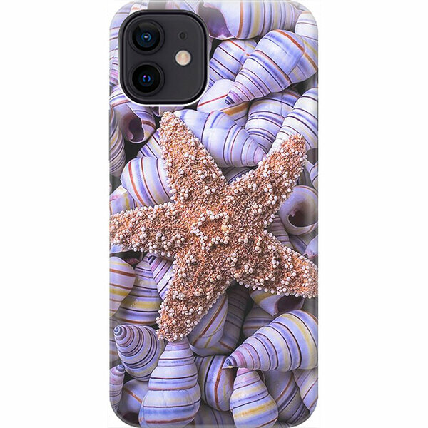 Силиконовый чехол на Apple iPhone 12 / 12 Pro / Эпл Айфон 12 / 12 Про с рисунком "Сиреневые ракушки"