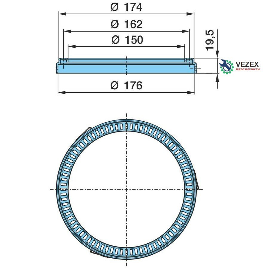 BPW 0531008441 кольцо ступицы металл ! зубчатое ABS 150x176x19.5 z=80\BPW