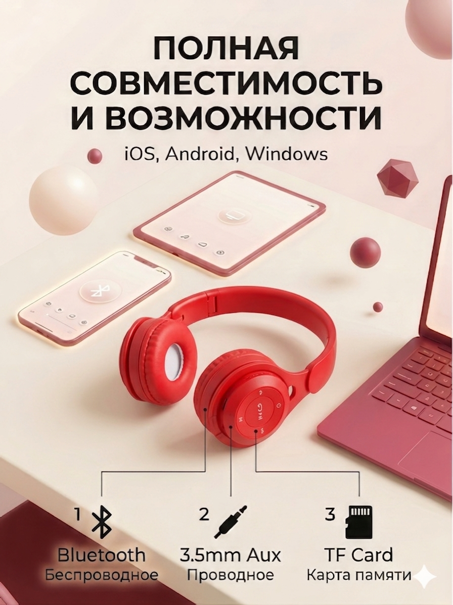 Наушники беспроводные ST28, Bluetooth 5.0, закрытые, AUX, красный
