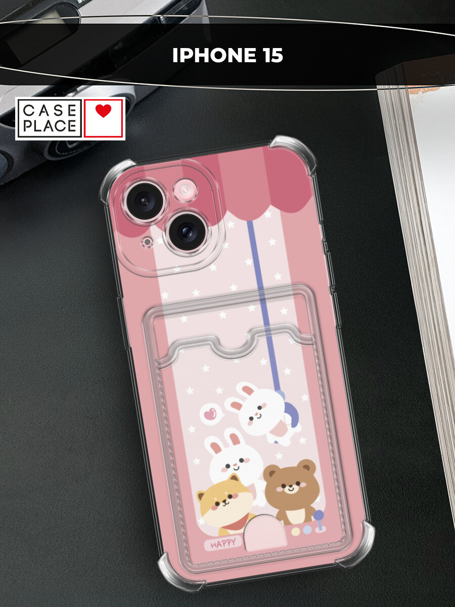 Чехол на Apple iPhone 15 (Айфон 15) с картой и принтом Crane game