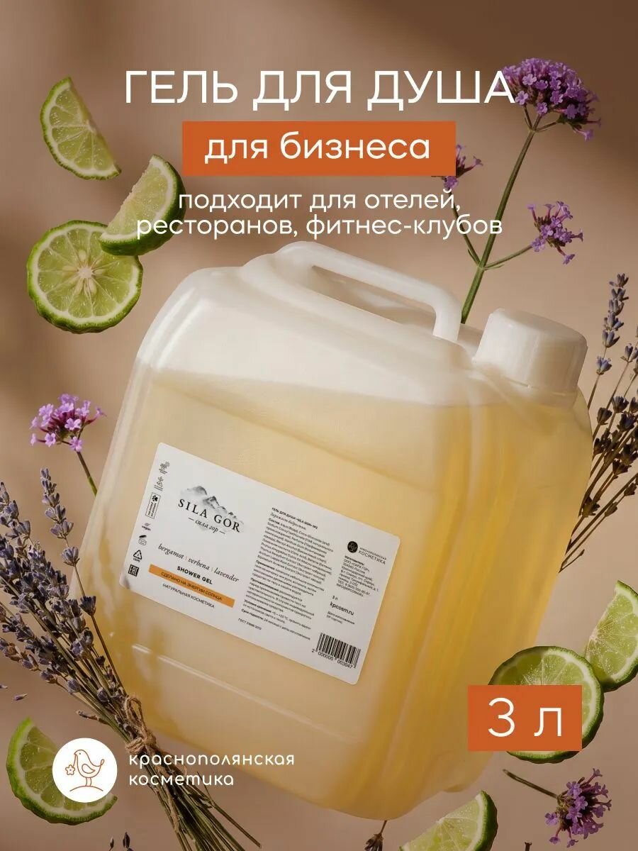 Краснополянская косметика Гель для душа Сила гор №2, бергамот, вербена и лаванда, для бизнеса, 3 л HoReCa