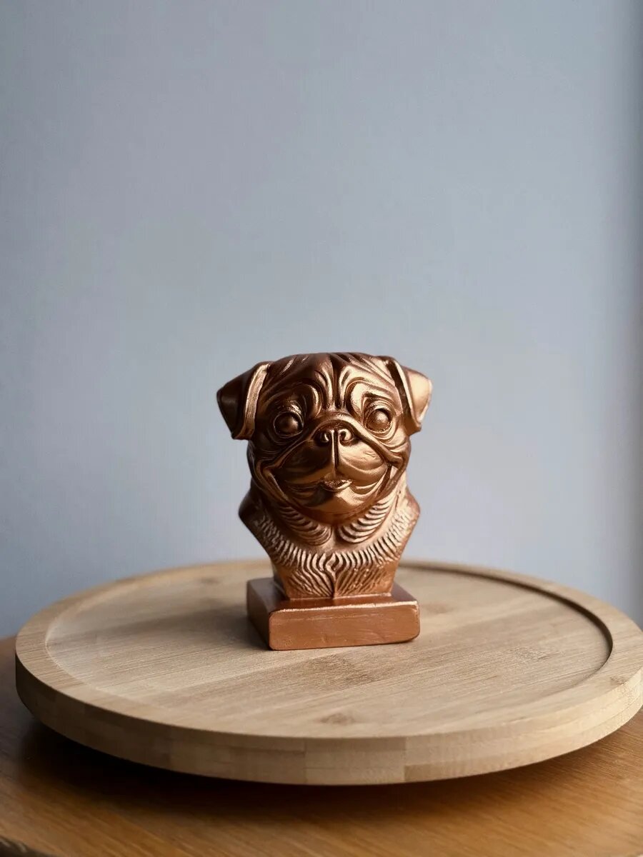 Статуэтка Мопс Собака, 12 см, из гипса, ручная работа, в цвете — фото 1
