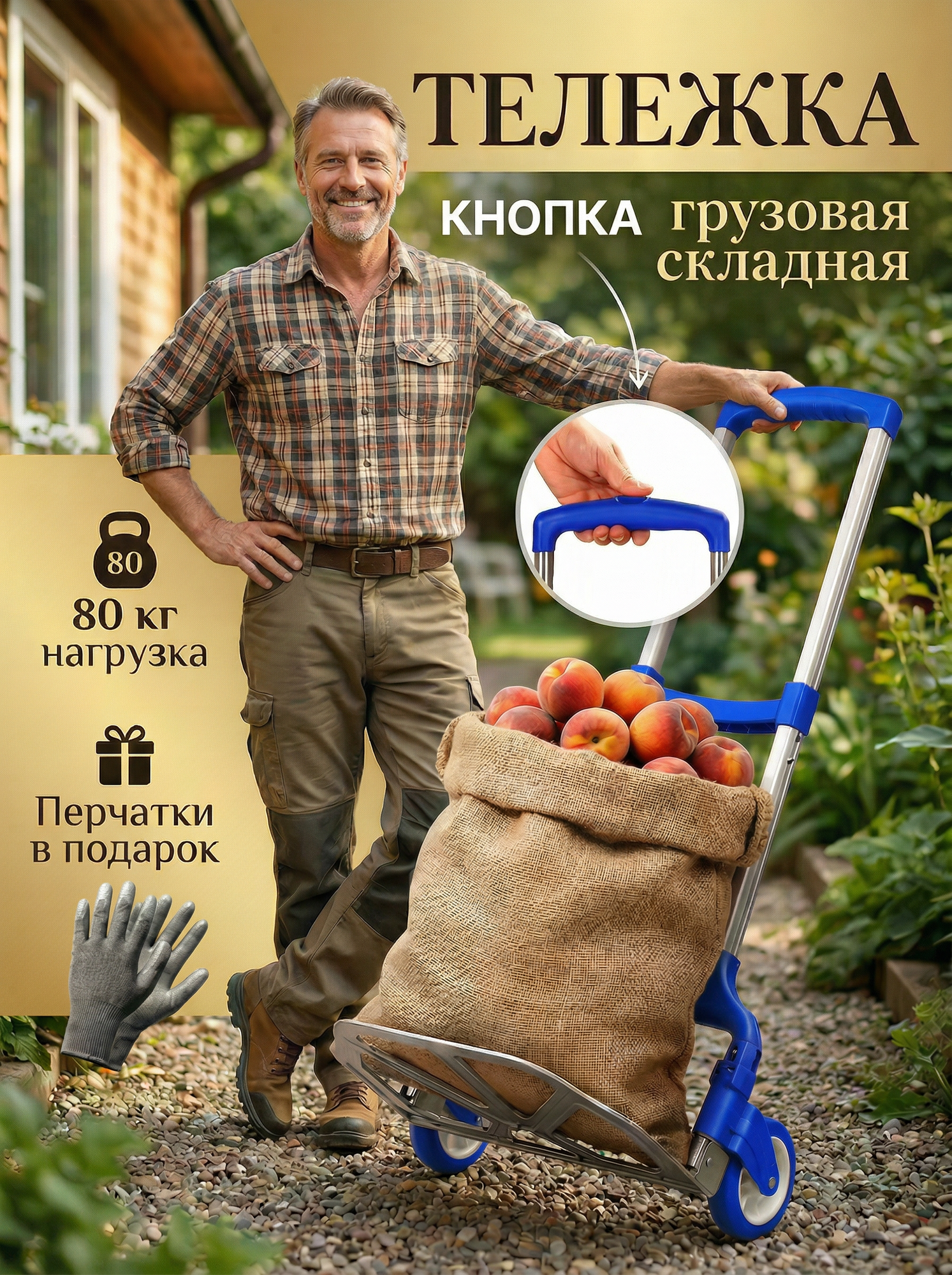 Тележка грузовая на колесах складная, ручка телескопическая