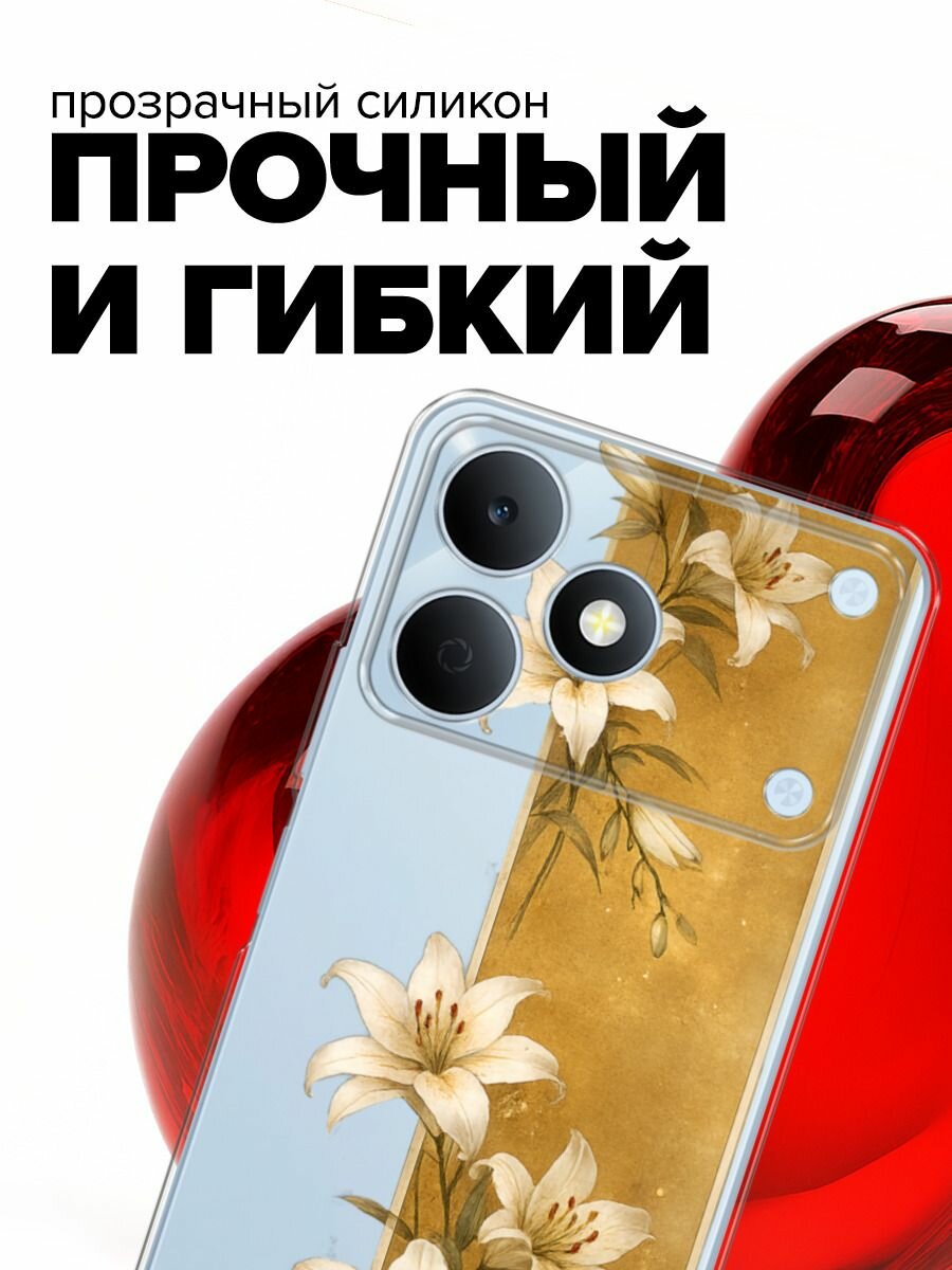 Чехол на Realme Note 80 / Реалми Нот 80 с принтом Белые лилии на золотом фоне — фото 1