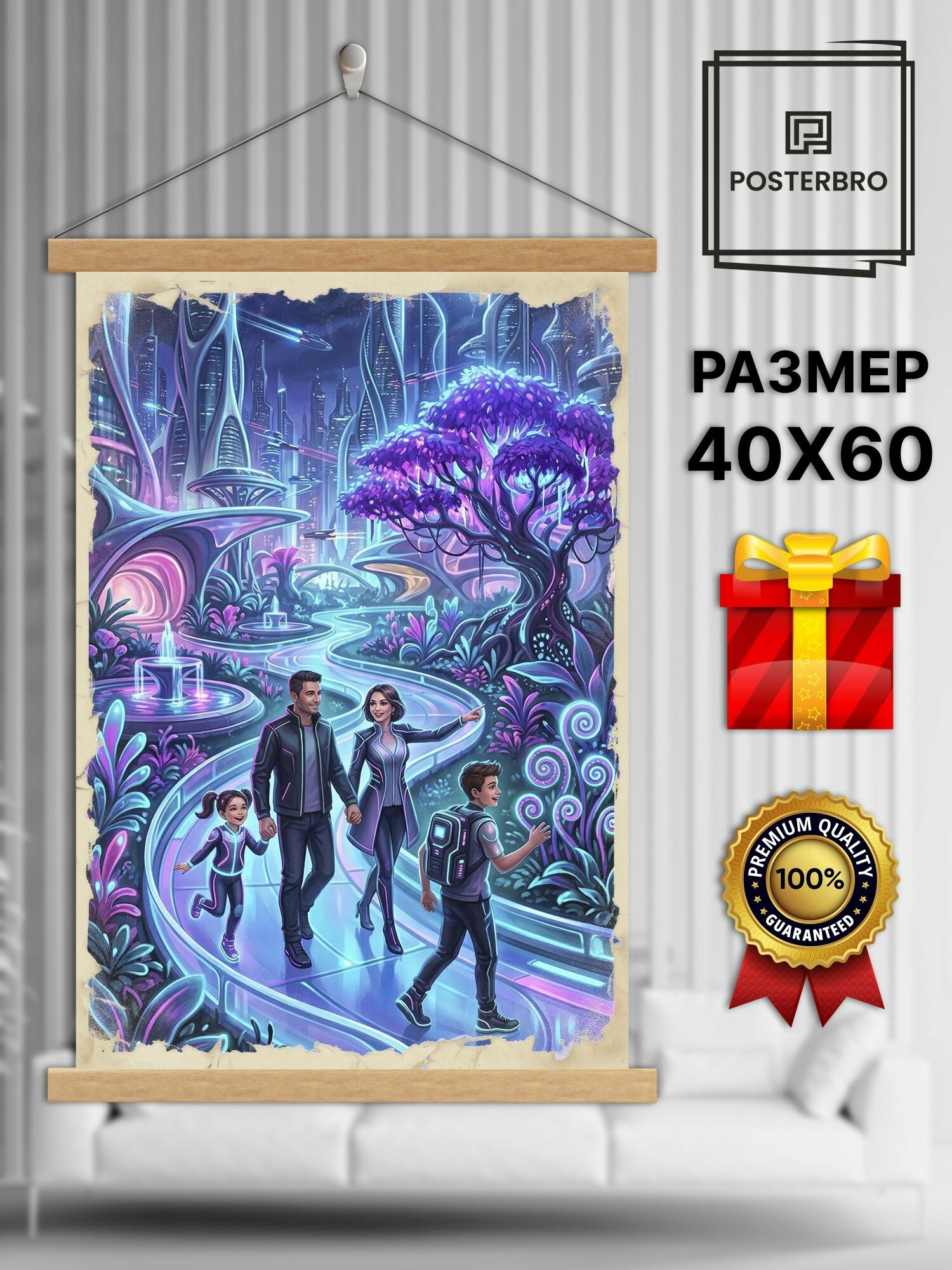 Постер на стену Posterbro в рамке 40х60 "Семья из будущего" интерьерный