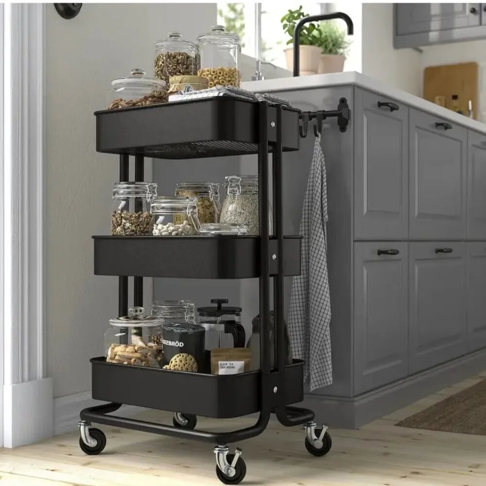 IKEA Полка Напольная Угловая 28х38х61 см, металлическая, черная, 1 шт.