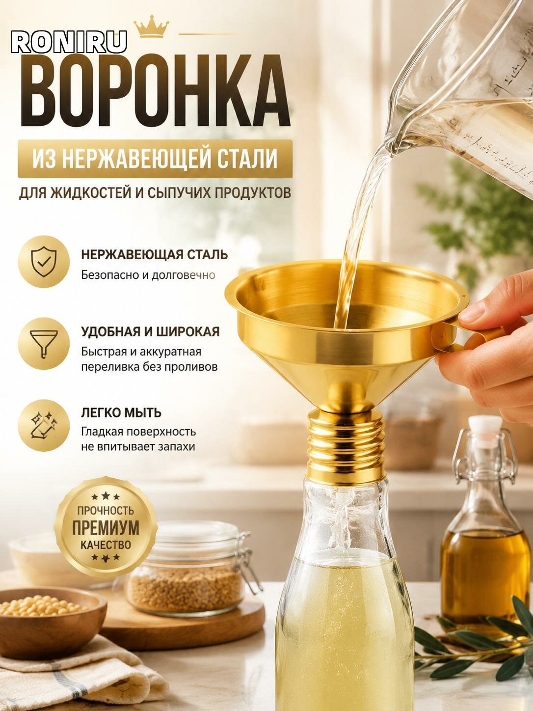 Воронка из нержавеющей стали для кухни — удобная воронка для жидкостей и сыпучих продуктов, безопасная и прочная