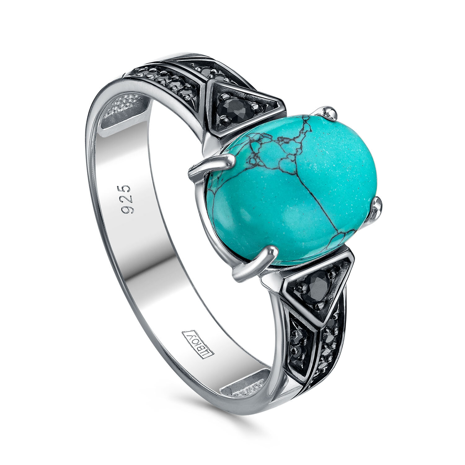 Кольцо, серебро, 925 проба, фианит, бирюза