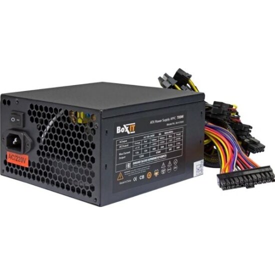 Блок питания Boxit 700W JM-A700w черный (ATX, APFC, 20+4P, 2xPCIe 6+2P, 120mm fan) (JM-A700w)