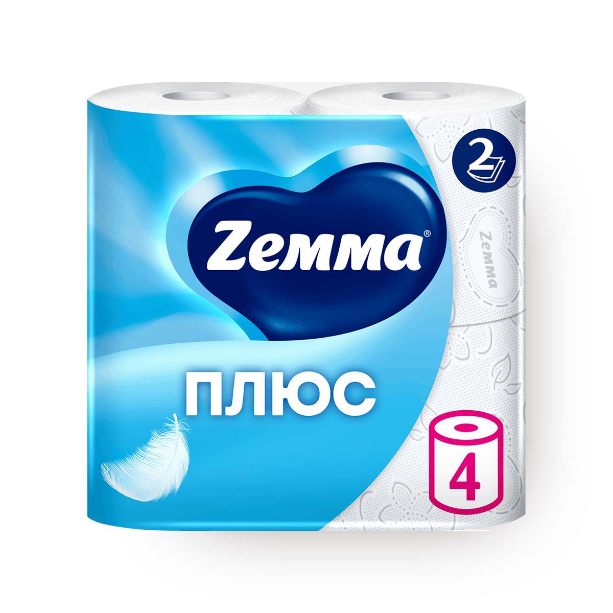 Туалетная бумага Zemma "Плюс", 2 слоя, белая, без запаха, 4 рулона