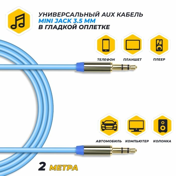 Аудиокабель 3,5мм - 3,5мм 2м синий JetACCESS
