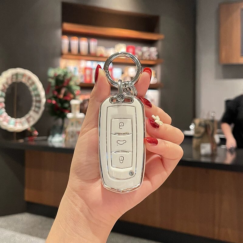 Ключевой чехол для Geely Emgrand B модель, кремово-белый с серебристой пряжкой, автомобильный, премиум-качество