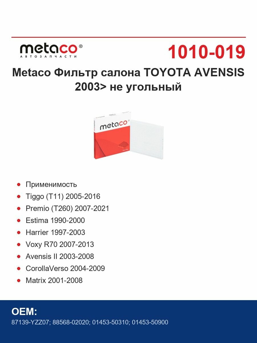 Metaco Фильтр салона TOYOTA AVENSIS 2003> не угольный