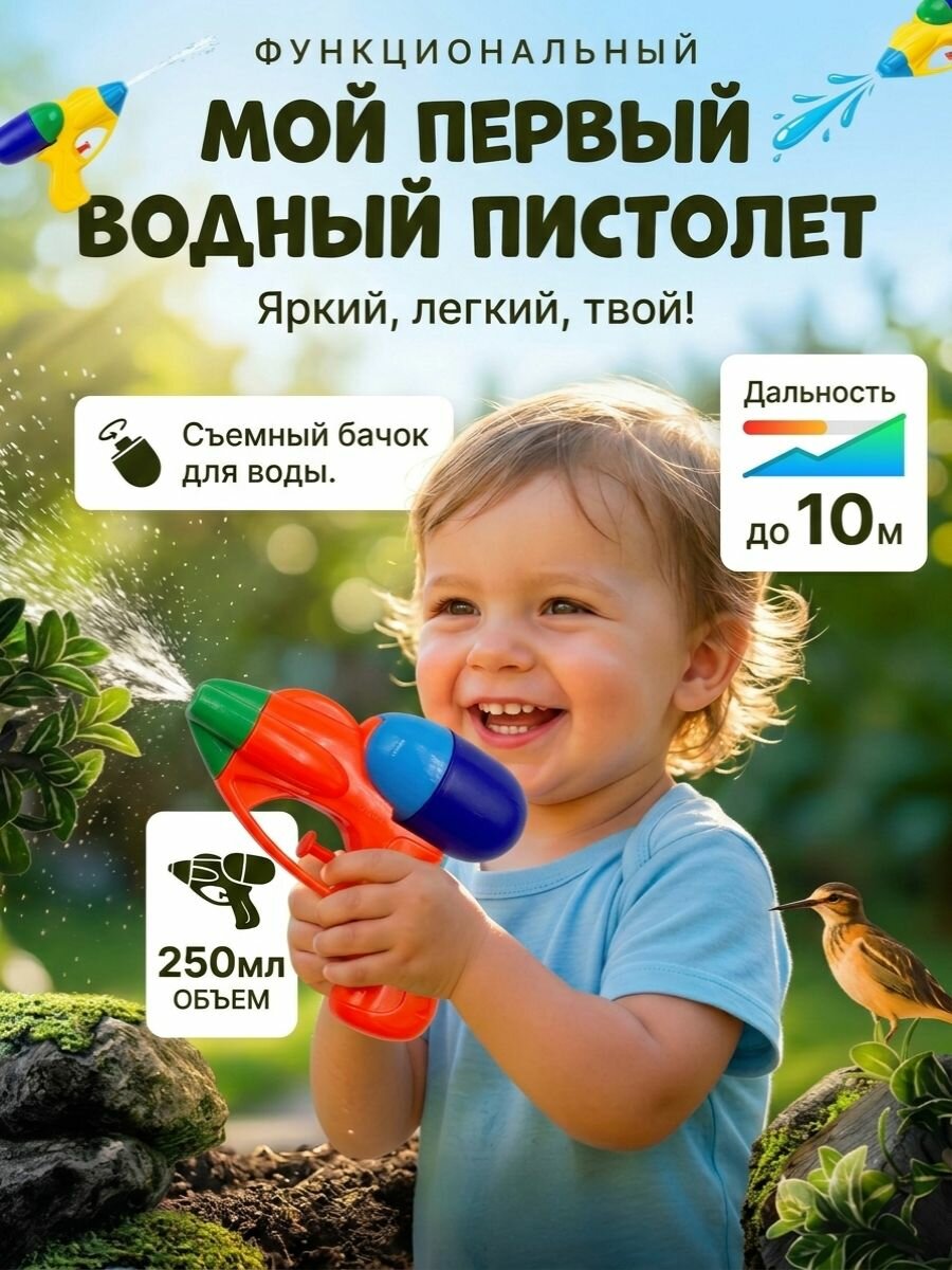 Водный пистолет мини для малышей со съемной колбой, яркая брызгалка для дачи и ванны, водное оружие детское карманное