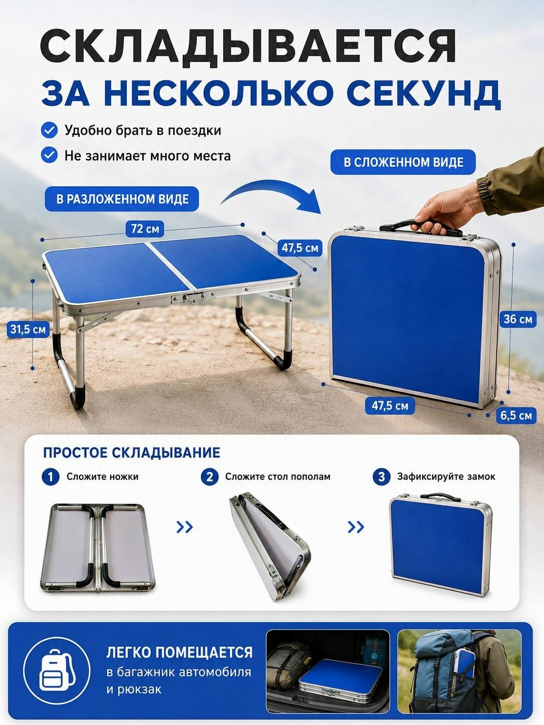Стол маленький синий — фото 1
