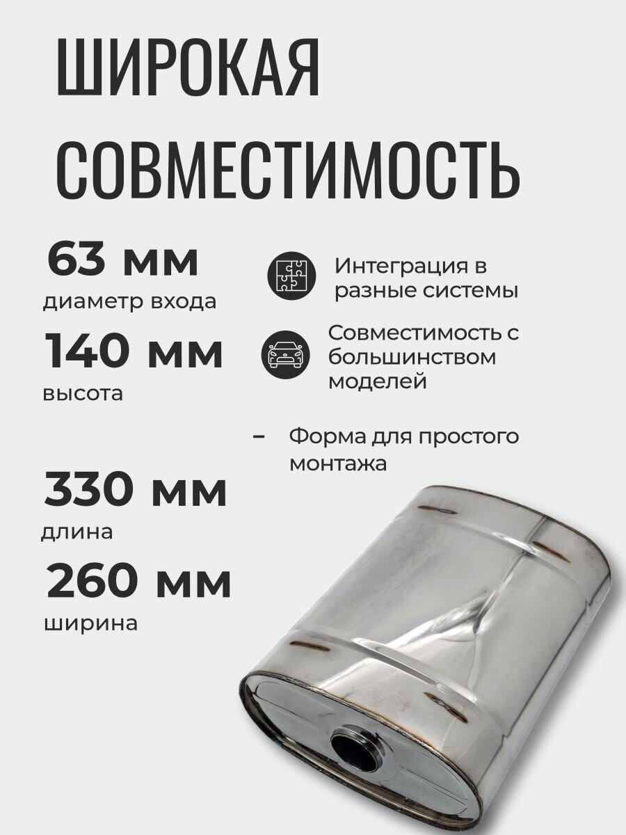 Глушитель тихий универсальный 2.5л+ AISI-430 51мм — фото 1
