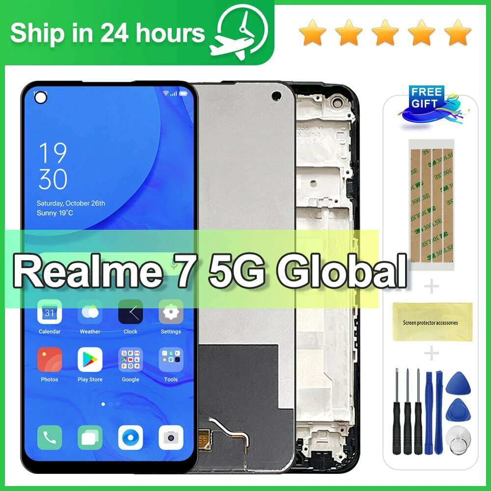 6.5" Черный дисплей в сборе Realme 7 5G RMX2111 Без рамки