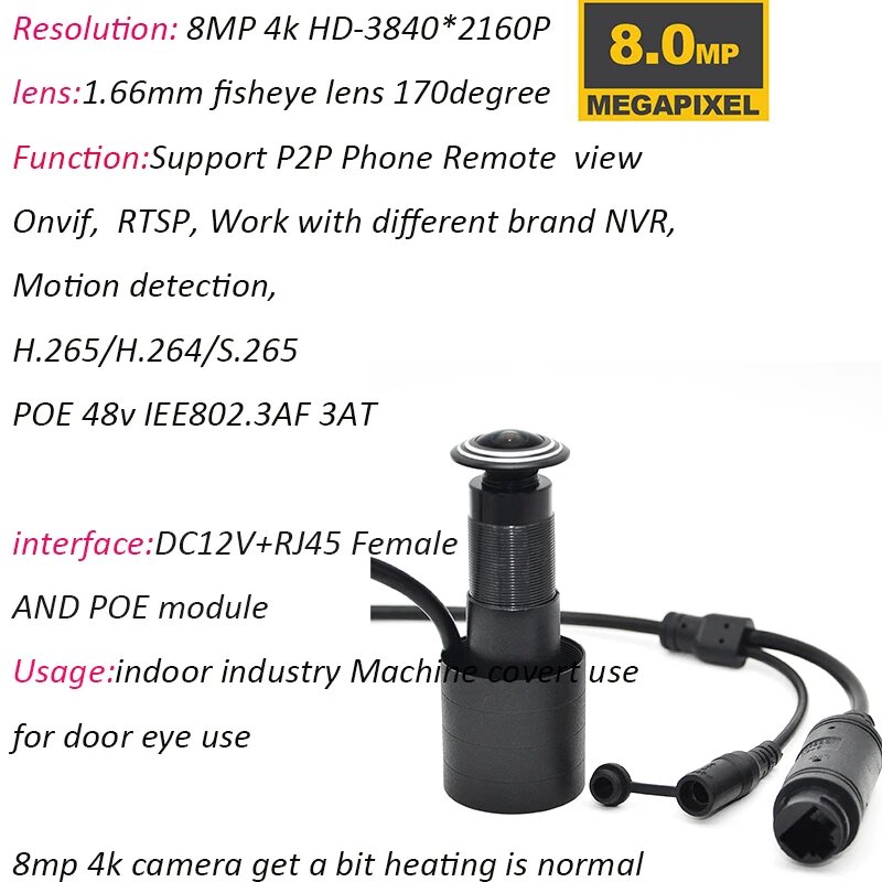 GENIUSPY Мини IP-камера 8MP 4K POE 48V для дверного глазка