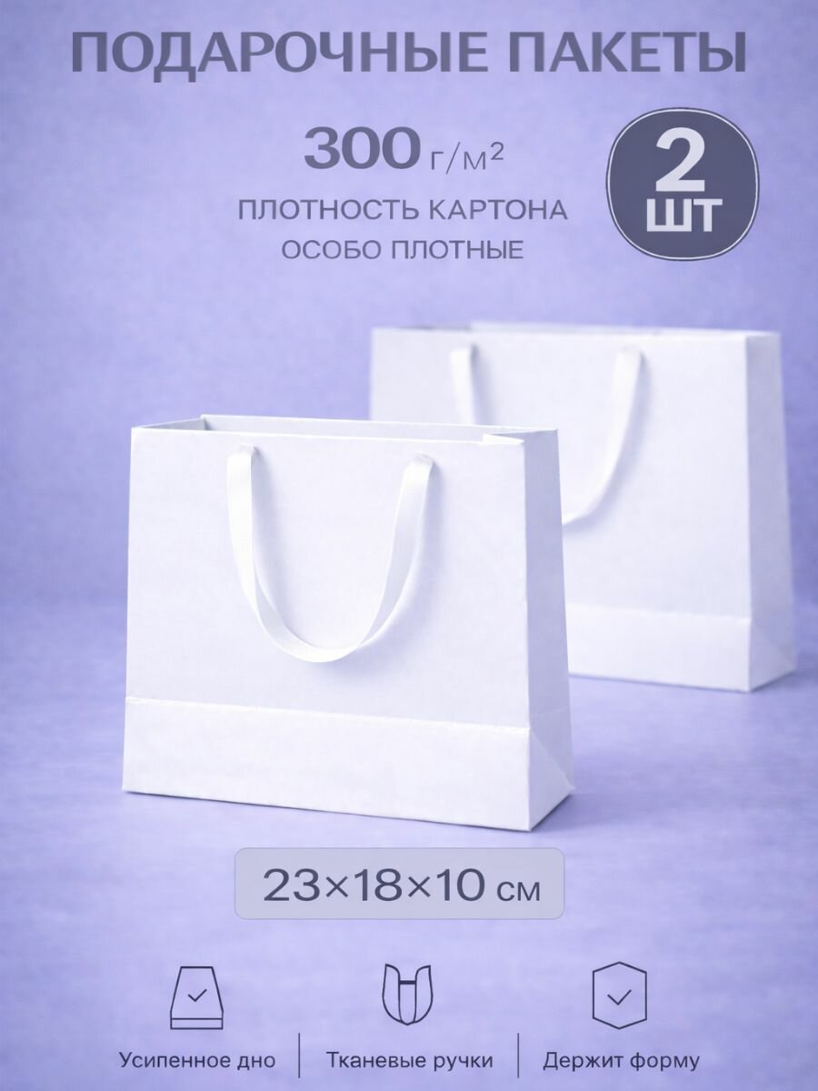 Подарочные пакеты маленькие с ручками, 2 шт, 23x18x10 см, Белый белые подарочные пакеты пакеты с ручками маленькие пакеты