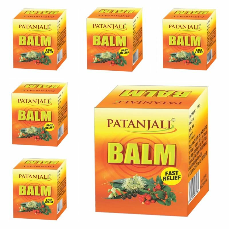 Patanjali Бальзам для тела, Balm Fast Relief, Успокаивающий, 10 гр, 6 уп.