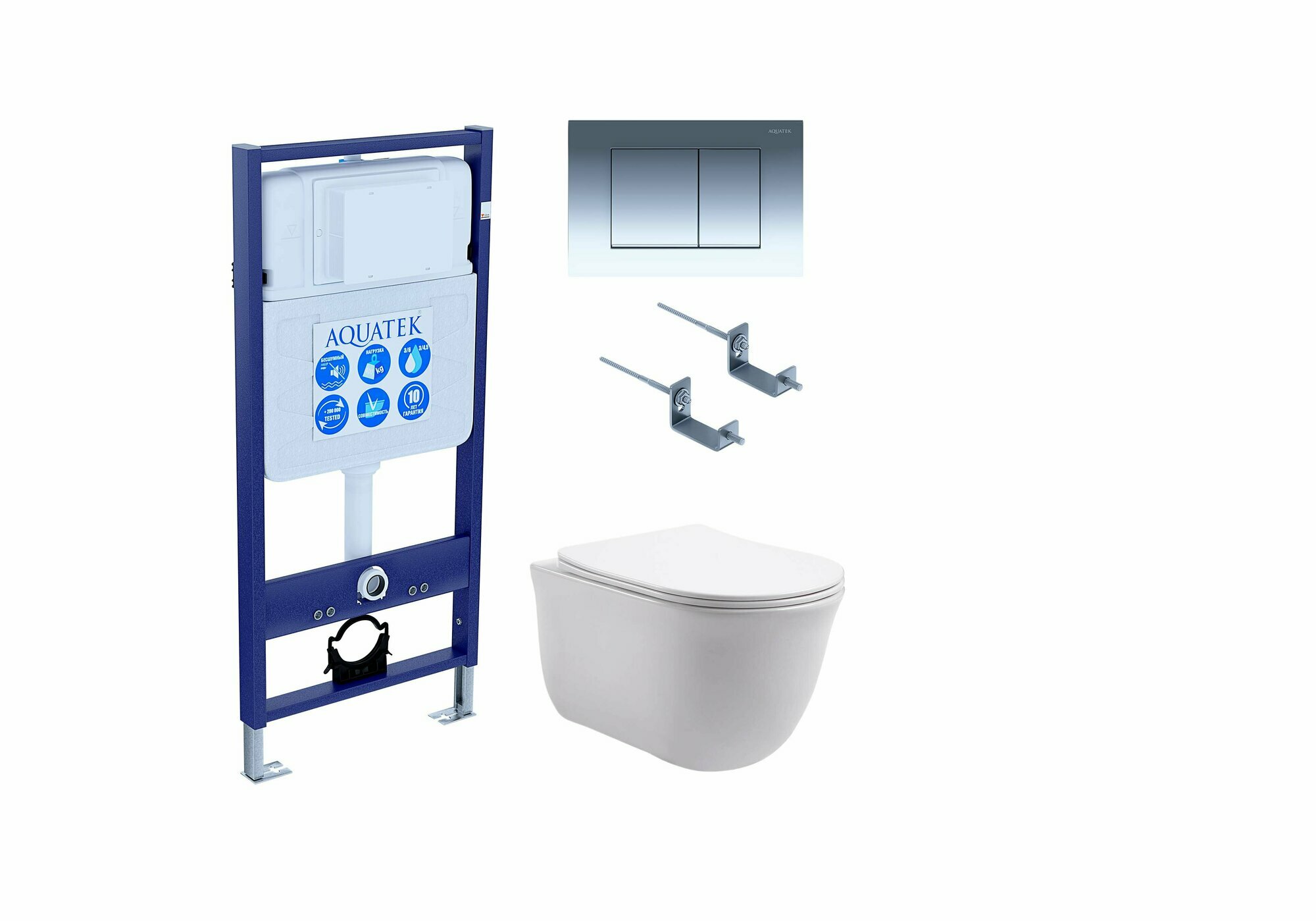 Комплект SET AQUATEK КЛАССИК-010 4в1 (рама Standard INS-0000012 с звукоизоляционной прокладкой+крепеж KKI-0000002+кнопка KDI-0000010+унитаз Классик AQ1111-00 с сиденьем)