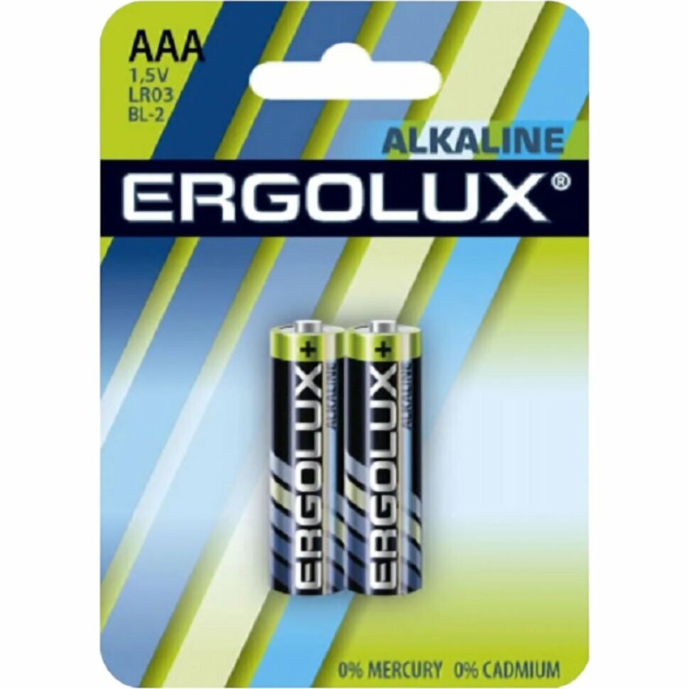 Батарейка Ergolux AAA/LR 03 Alkaline BL-2 (LR 03 BL-2, 1.5В)(2 шт в уп.), 1568795