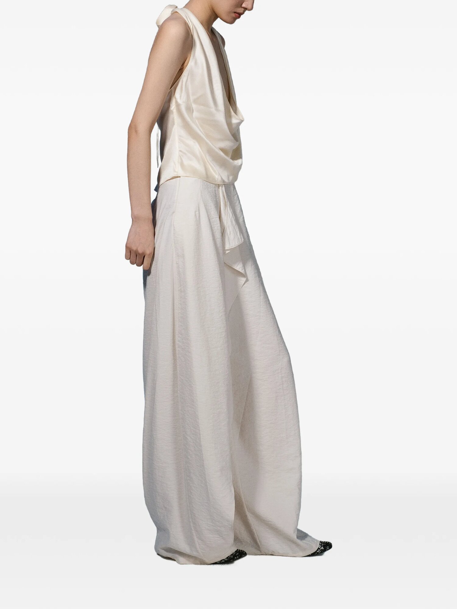 Брюки YANGKEHAN Draped palazzo pants, размер 42, бежевый/белый — фото 1
