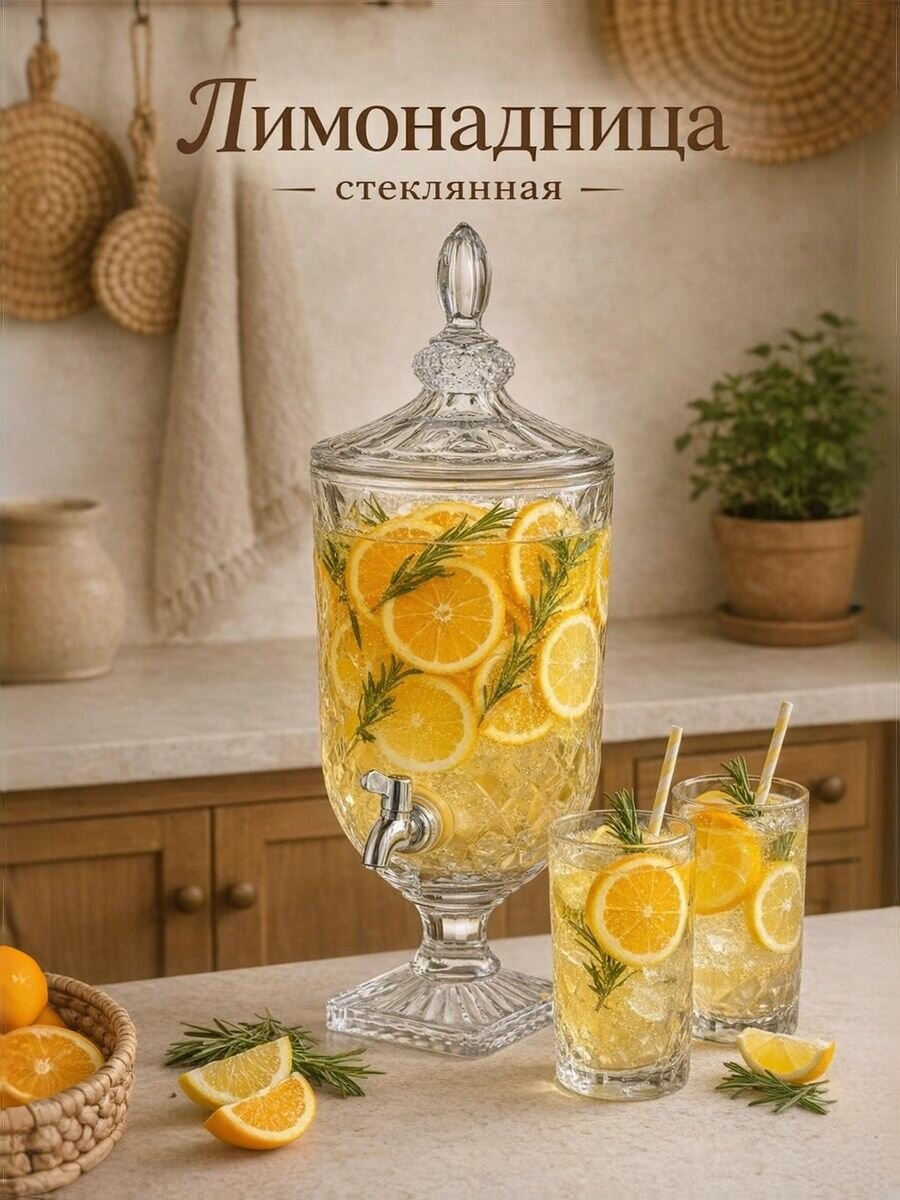 Лимонадница с краном, объем 7 л, на ножке, стеклянная, прозрачная, Круиз