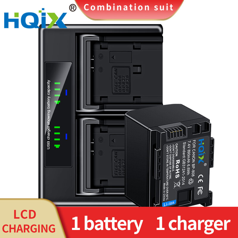 HQIX для Canon LEGRIA FS306 FS46 FS200 FS22 FS100 FS36 F FS37 FS306 FS21 FS200 FS10 FS11 камера BP-808 809 Двойное зарядное устройство Аккумулятор