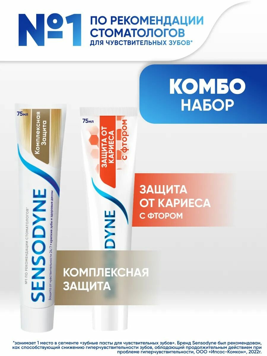 Зубная паста Sensodyne с Фтором и Комплексная защита, 75 мл 2 шт
