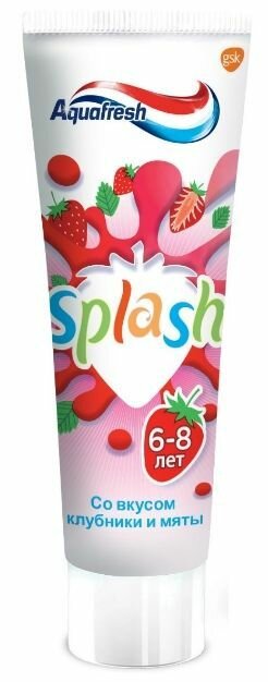 Aquafresh Зубная паста детская Splash Клубника и мята, 6-8 лет, 50 мл