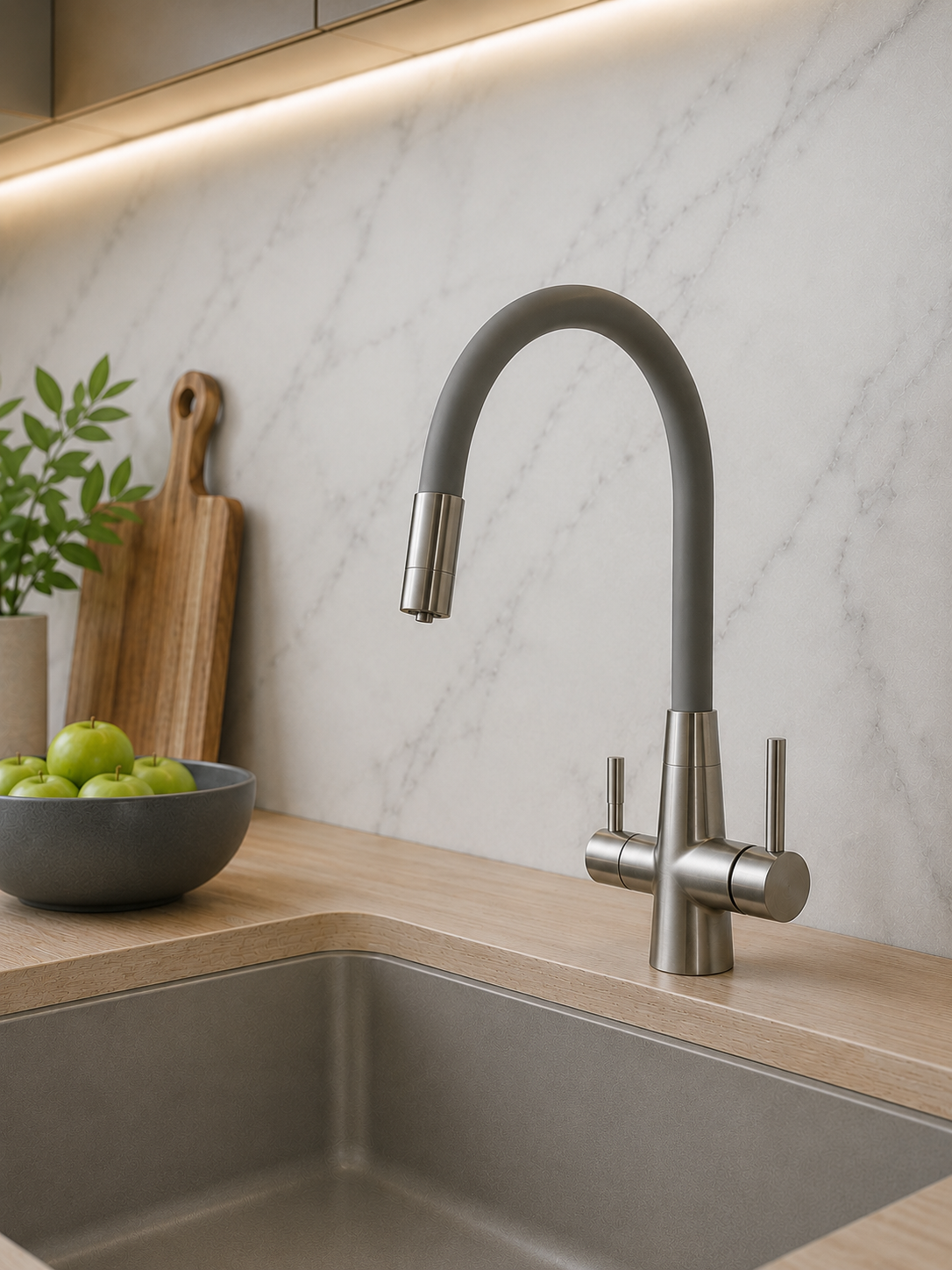Смеситель для кухни ESKO CL03G с гибким изливом серый, латунь