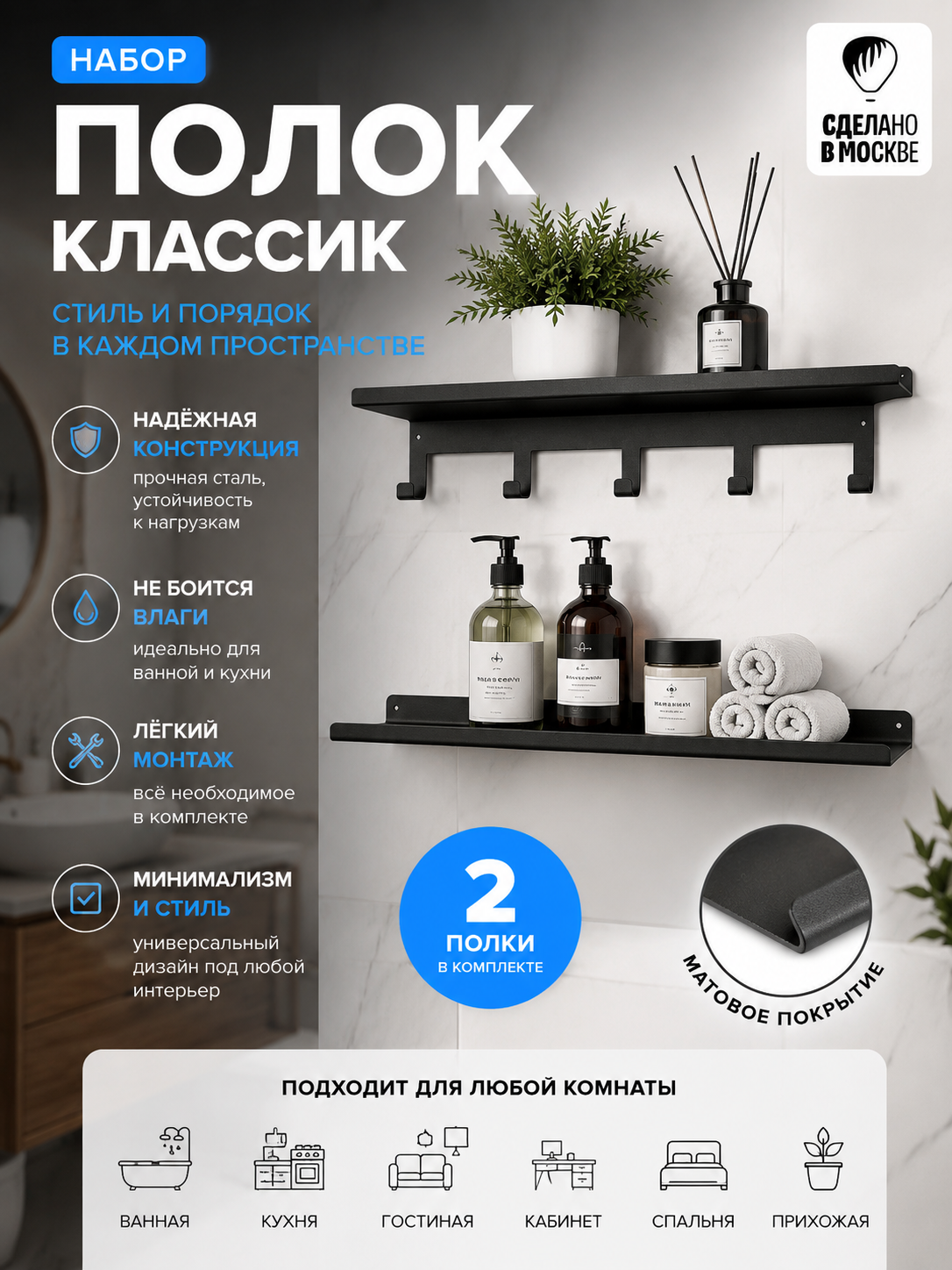 Комплект полок Классик/черный