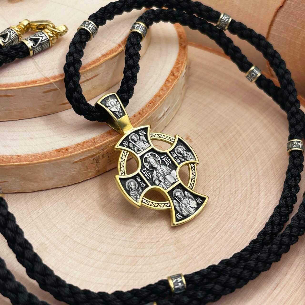 Крестик, серебро, 925 проба, чернение, оксидирование, золочение