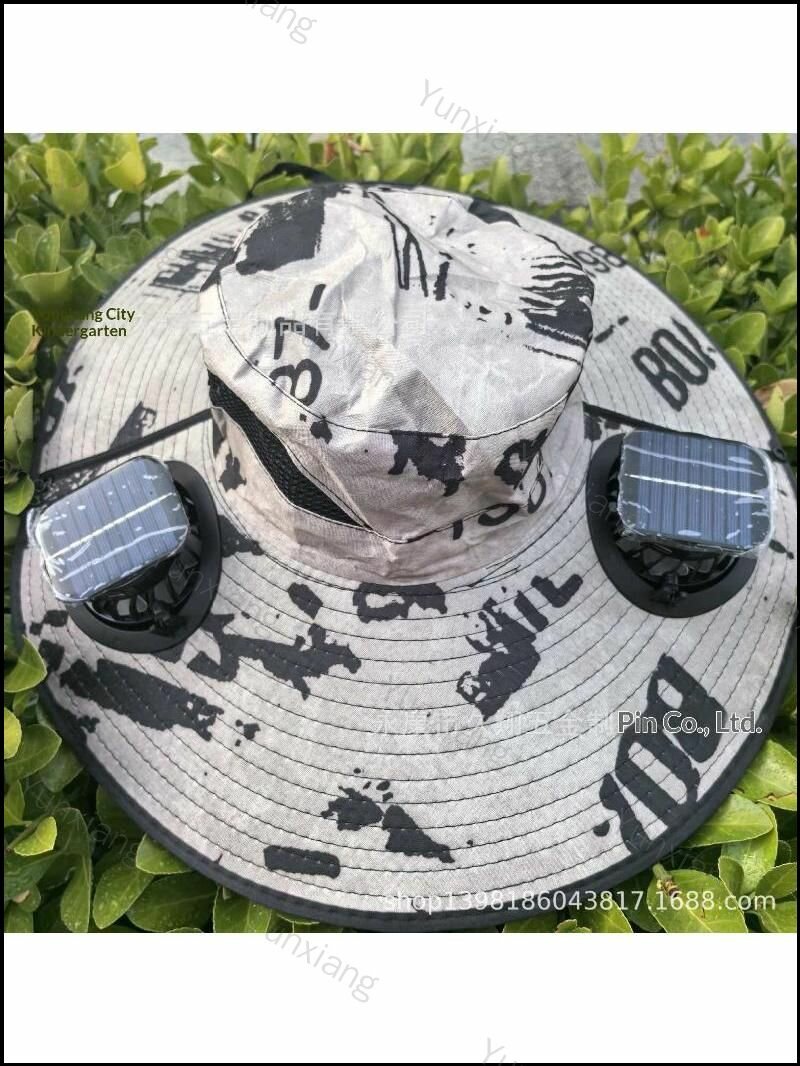 Черная квадратная двойная крышка солнечного вентилятора fisherman solar fan cap