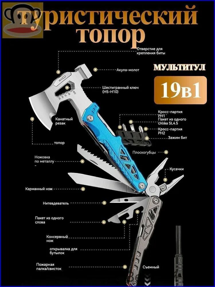 Пила туристическая 19в1, длина лезвия: 3.2 см, синий