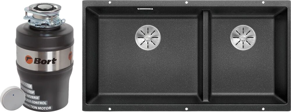 Комплект Мойка Blanco Subline 480/320-U 85x46, антрацит, искусственный гранит / Измельчитель Bort Alligator Mega электрический, нержавеющая сталь
