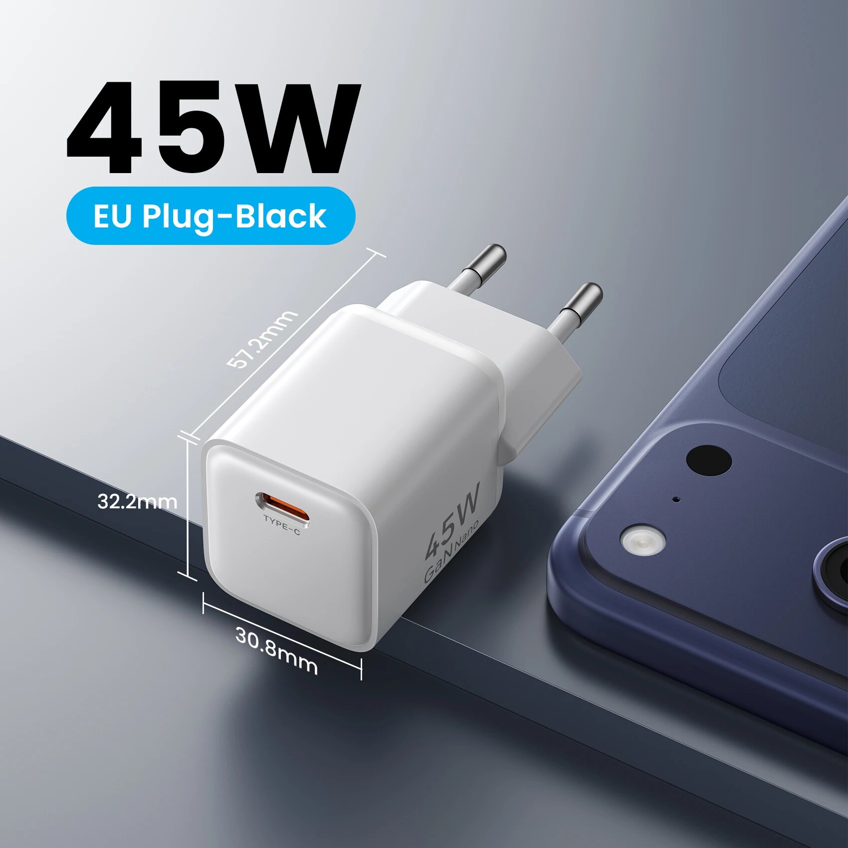 Зарядное устройство Vention 45W GaN PD PPS, компактное настенное зарядное устройство EU Plug White