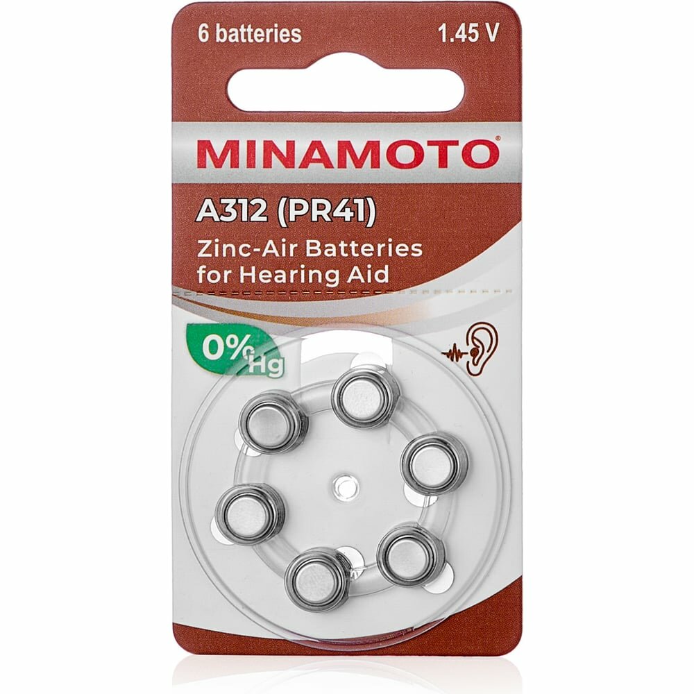 Слуховая батарейка Minamoto A312 PR41, 6 card 88312
